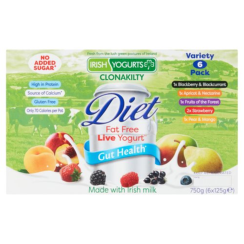 Irish Yogurts Clonakilty Diet Fat Free Live Yogurt Variety 6 x 125g ...