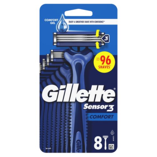 Gillette Sensor3 Comfort, Disposable Razors For Men, 8 Pack Razors ...