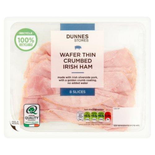 Dunnes Stores Wafer Thin Crumbed Irish Ham 8 Slices 100g - Dunnes Stores