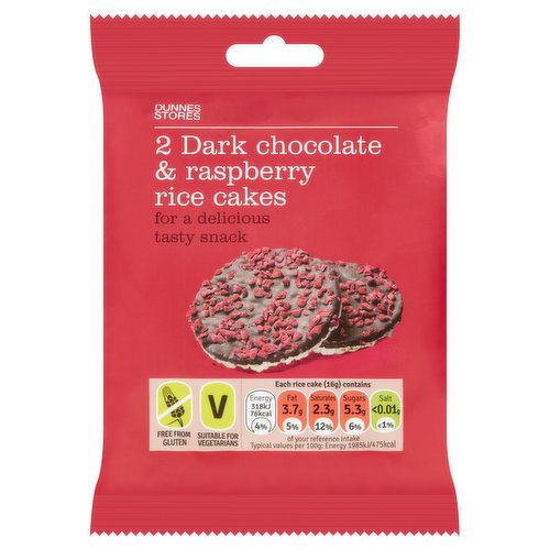 Dunnes Stores 2 Dark Chocolate & Raspberry Rice Cakes 32g - Dunnes Stores