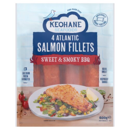 Keohane Seafoods 4 Sweet & Smoky BBQ Atlantic Salmon Fillets 500g ...