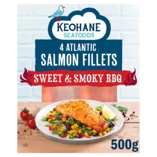 Keohane Seafoods 4 Atlantic Salmon Fillets Sweet & Smoky BBQ 500g - Dunnes Stores
