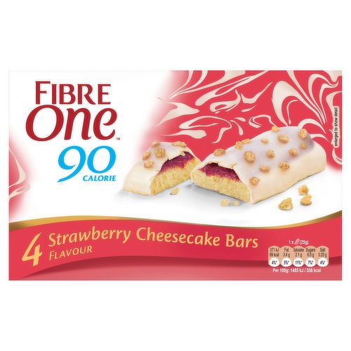 Fibre One 90 Calorie Strawberry Flavour Cheesecake Bars 4 x 25g (100g ...