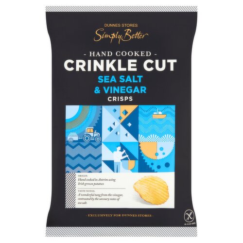 Dunnes Stores Simply Better Hand Cooked Crinkle Cut Sea Salt & Vinegar ...