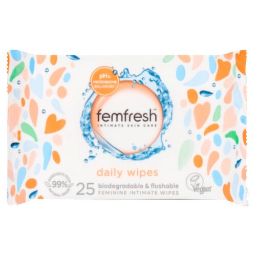 Femfresh Biodegradable & Flushable Feminine Intimate Wipes 25 Pack ...