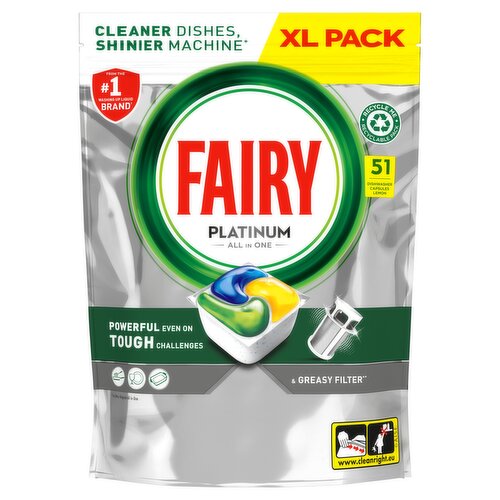Fairy Platinum All In One Dishwasher Tablets, Lemon, 51 Tablets ...
