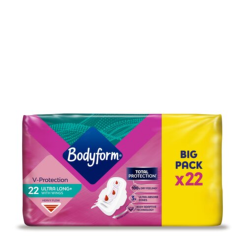 Bodyform Cour-V Ultra Long Sanitary Towels Wings 22 pack - Dunnes Stores