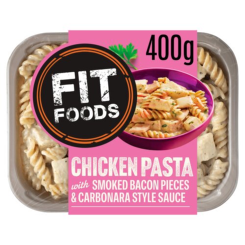 Fit Foods Chicken Pasta with Smoked Bacon Pieces & Carbonara Style ...
