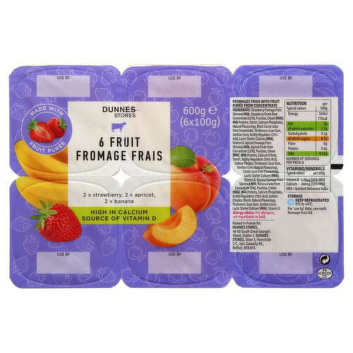 Dunnes Stores Fruit Fromage Frais 6 x 100g (600g) - Dunnes Stores