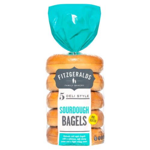 Fitzgeralds Family Bakery 5 Deli Style Sourdough Bagels Pre-Sliced 425g ...