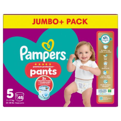 Pampers Premium Protection Nappy Pants Size 5, 48 Nappies, 12kg-17kg ...