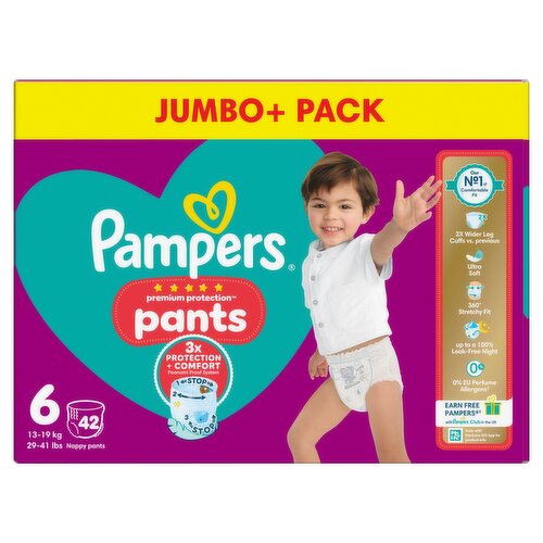 Pampers Premium Protection Nappy Pants Size 6, 42 Nappies, 14kg-19kg - Dunnes Stores