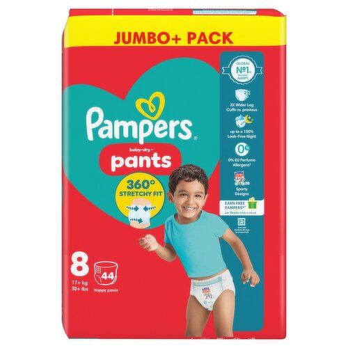 Pampers Baby-Dry Nappy Pants Size 8, 44 Nappies, 17kg+, Jumbo+ Pack ...