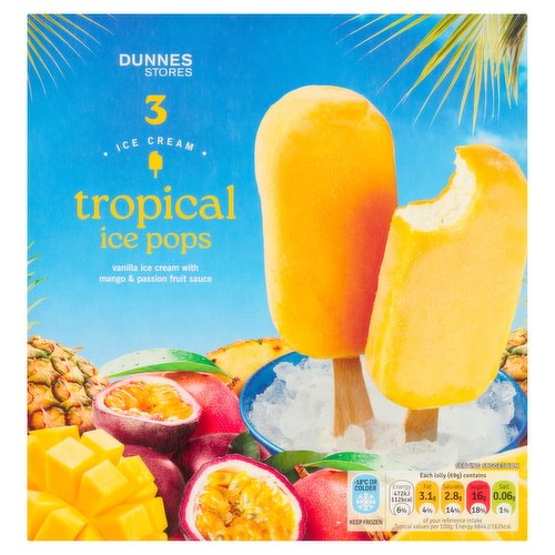Dunnes Stores Tropical Ice Pops Ice Cream 3 x 69g (207g) - Dunnes Stores