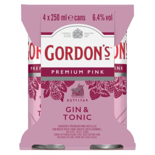 Gordon's Pink Gin & Tonic Mixed Drink 4x250ml Can - Dunnes Stores