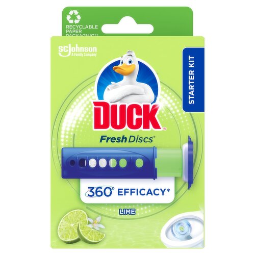 Duck Toilet Fresh Disc Toilet Cleaner Holder & Refill Lime 36ml ...
