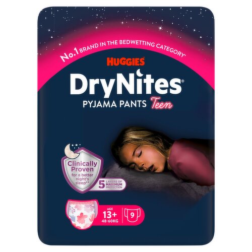 Huggies DryNites Girls Pyjama Pants for Bedwetting 13+ Yrs 48-60kg x9 ...