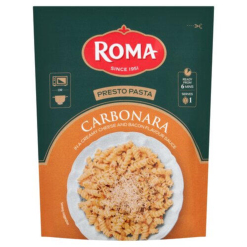 Roma Presto Pasta Carbonara in a Creamy Cheese and Bacon Flavour Sauce ...