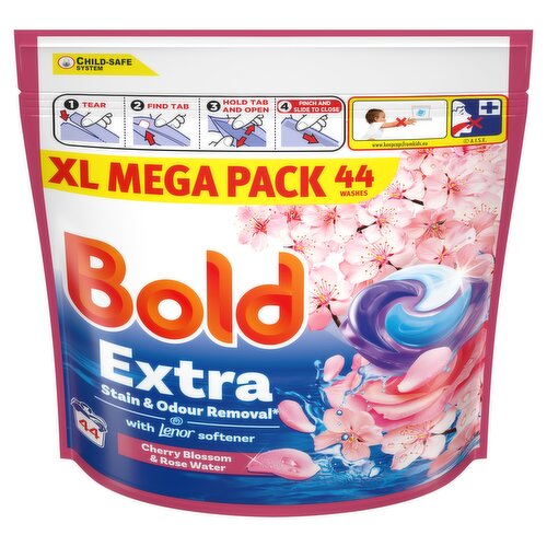 Bold EXTRA PODS® Washing Capsules 44 Washes Cherry Blossom & Rose Water ...