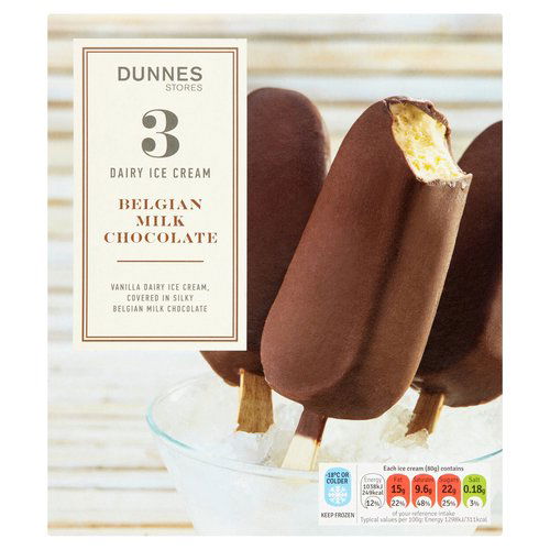 Dunnes Stores Dairy Ice Cream Belgian Milk Chocolate 3 x 120ml (360ml ...