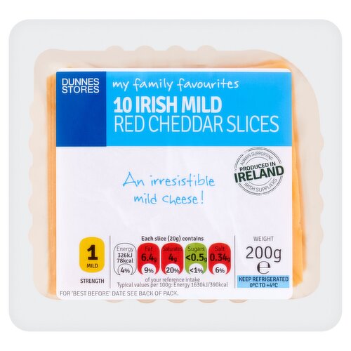Dunnes Stores My Family Favourites 10 Irish Mild Red Cheddar Slices ...