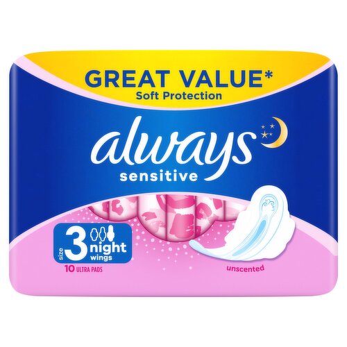Always Sensitive Night Ultra Sanitary Towels 10X - Dunnes Stores