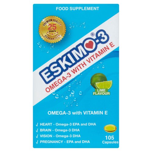 Eskimo-3 Omega-3 with Vitamin E Lime Flavour Food Supplement 105 ...