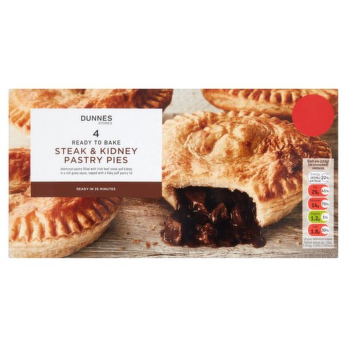 Dunnes Stores 4 Ready to Bake Steak & Kidney Pastry Pies 4 x 153g (612g ...