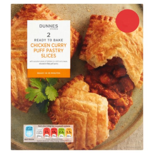 Dunnes Stores 2 Ready to Bake Chicken Curry Puff Pastry Slices 2 x 160g ...