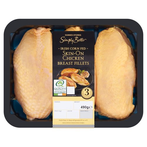 Dunnes Stores Simply Better 3 Irish Corn Fed Skin-On Chicken Breast ...
