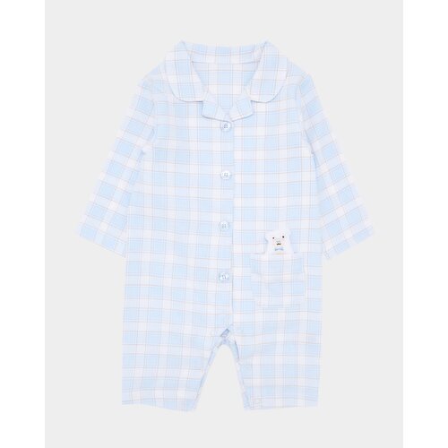 Blue Check Romper Baby-Blue 9-12 Mths - Dunnes Stores